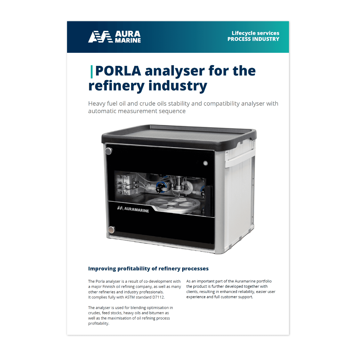 Porla analyser for the refinery industry - new brochure - Auramarine